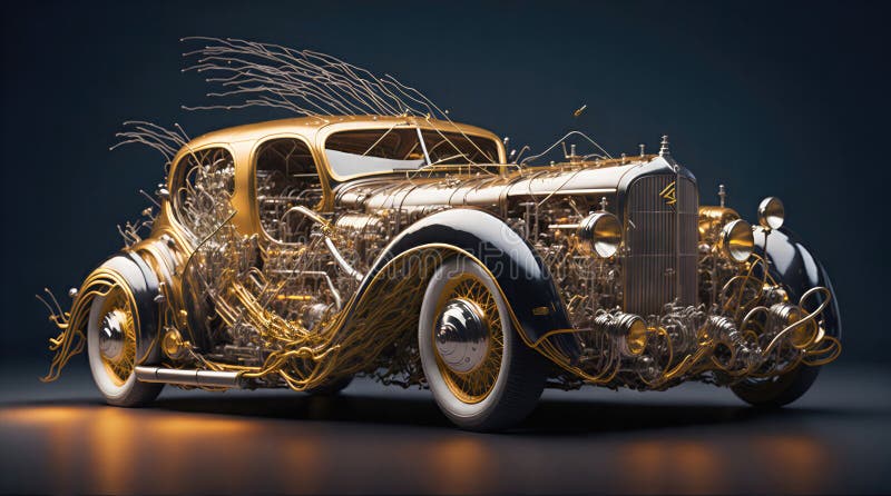 Visual of a Vintage Car with an Exploded View that Showcases the ...