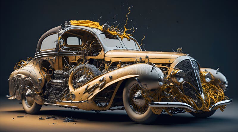 Visual of a Vintage Car with an Exploded View that Showcases the ...