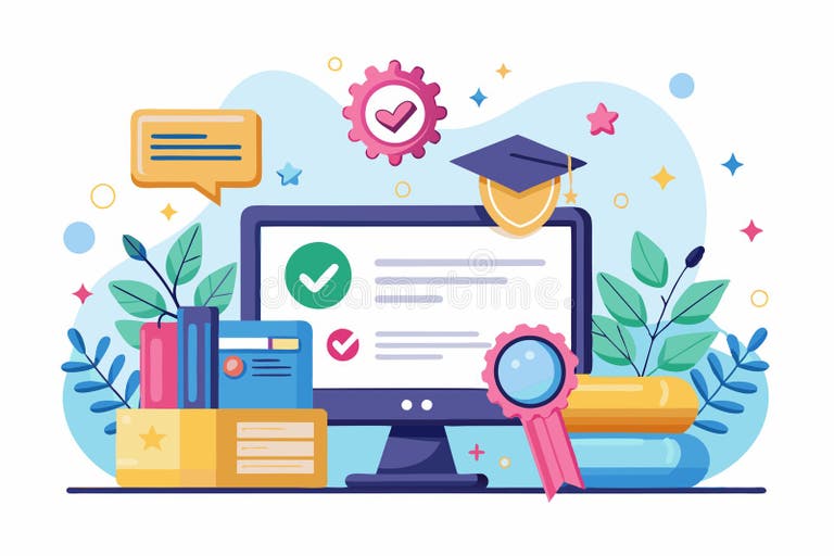 Visual of Website Certification with a Computer, Certificates, and ...