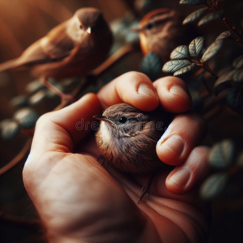 Visualisation of "a Bird in the Hand is Worth Two in the Bush". Stock ...