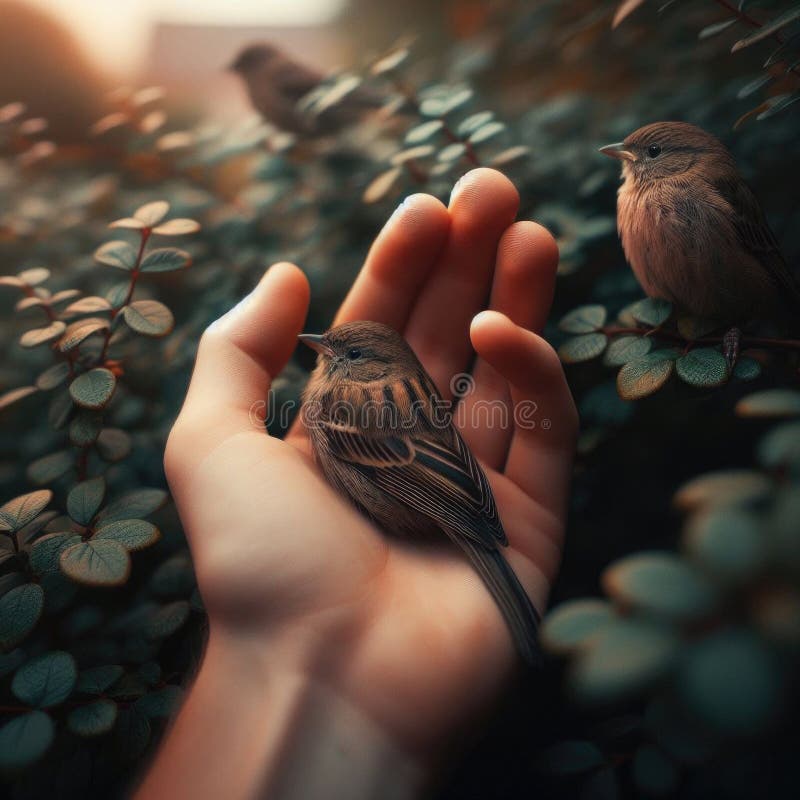 Visualisation of "a Bird in the Hand is Worth Two in the Bush". Stock ...