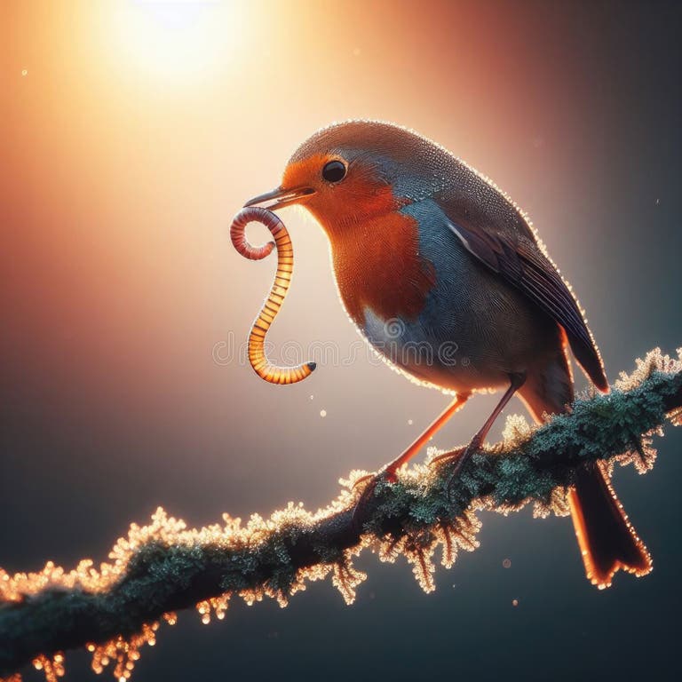 Visualisation of the Expression "Early Bird Catches the Worm." Stock ...