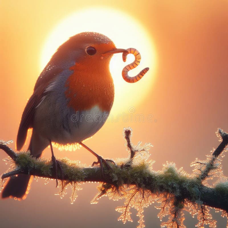 Visualisation of the Expression "Early Bird Catches the Worm." Stock ...