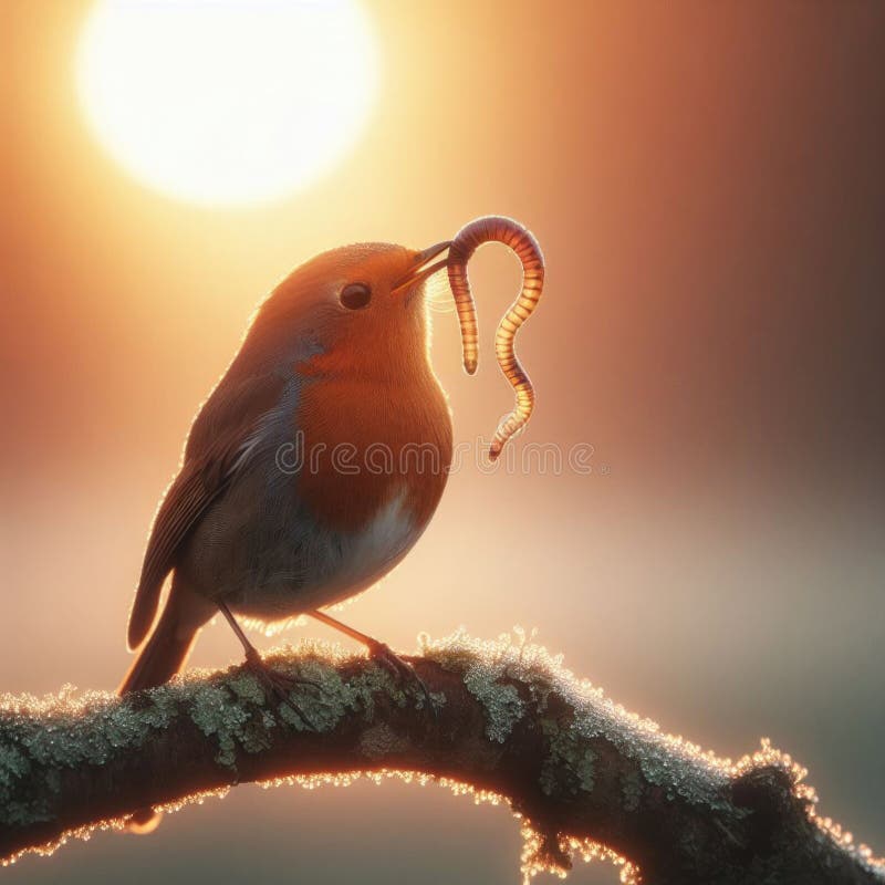Visualisation of the Expression "Early Bird Catches the Worm." Stock ...