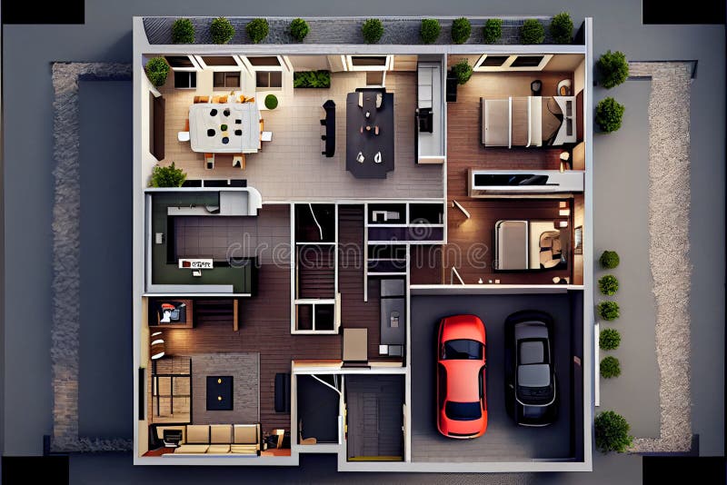 Visualization of Apartment Over Architectural Plan Stock Illustration ...