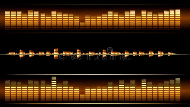 Golden Digital Audio Equalizer and Waveform on a Black Background ...