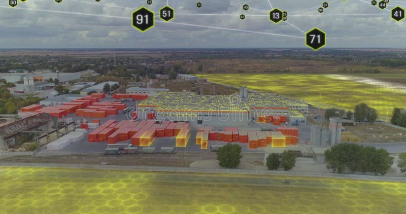 Digitalization of Production. Modern Factory Aerial View. Concept of a ...