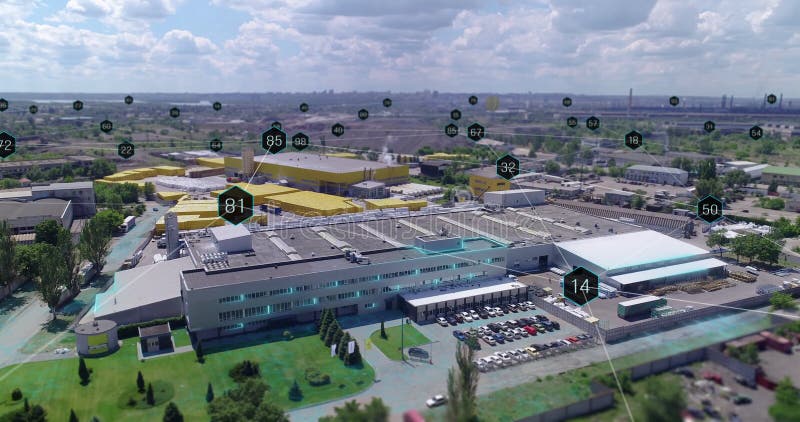 Concept of a Modern Factory, Drone View. Flight Over the Modern Factory ...