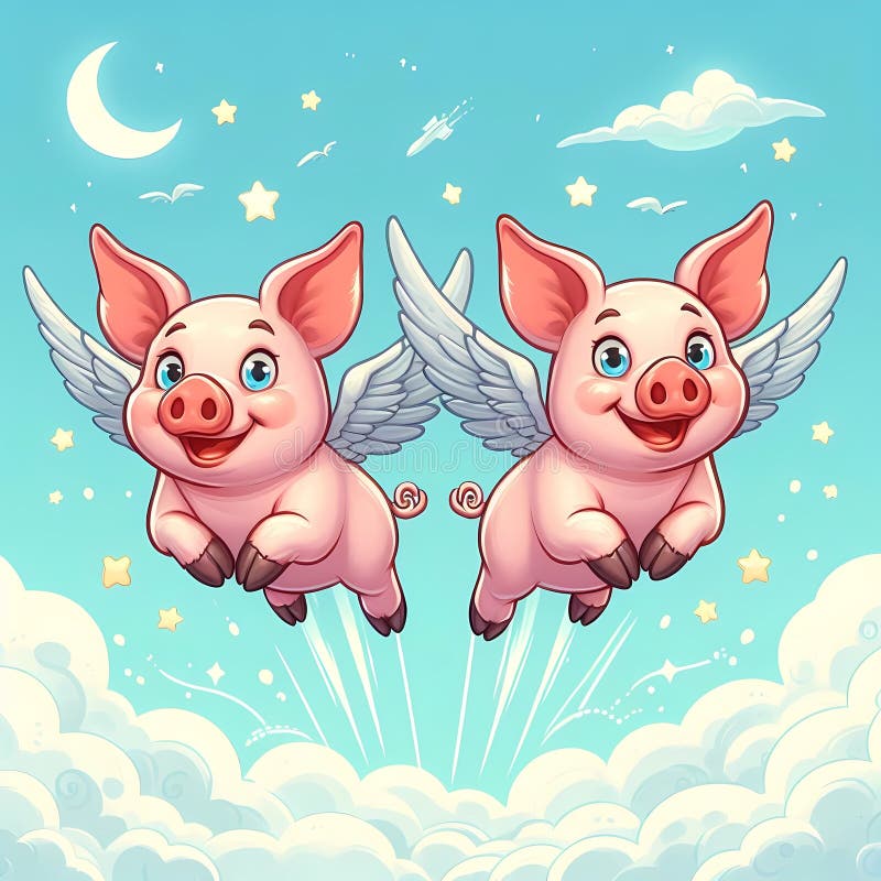 Concept "when Pigs Fly", Pigs with Wings Flying through the Sky Stock ...