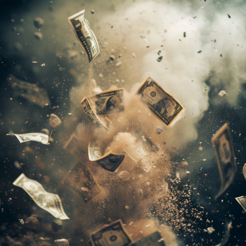 Visualization of Currency Notes Turning into Dust Signifying Economic ...