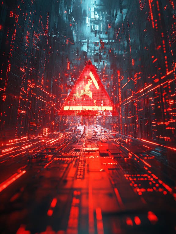 Visualization of a Cyber Attack Represented by Broken Lines and Warning ...