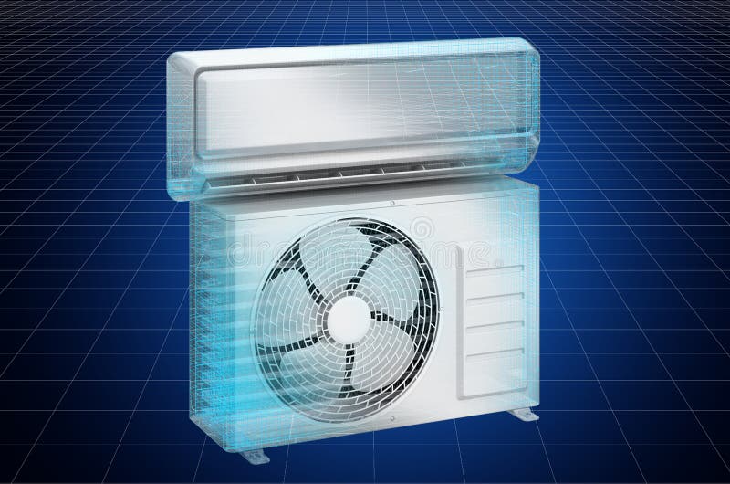 Visualization 3d Cad Model of Air Conditioner, Blueprint. 3D Rendering ...