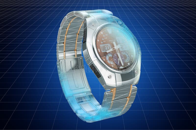 Visualization 3d Cad Model of Analog Digital Watch, Blueprint. 3D ...