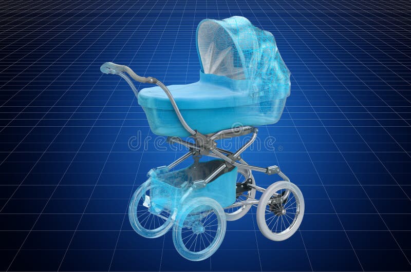 Visualization 3d Cad Model of Baby Stroller, Blueprint. 3D Rendering ...