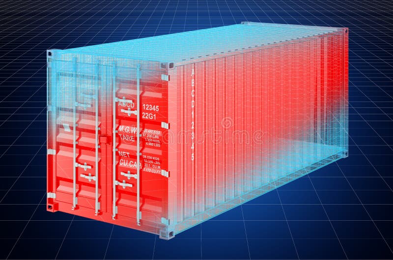 Visualization 3d Cad Model of Cargo Container, Blueprint. 3D Rendering ...