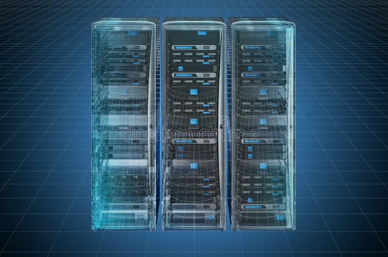 Visualization 3d Cad Model of Computer Server Racks, Blueprint. 3D ...