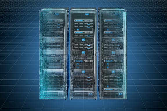 Visualization 3d Cad Model of Computer Server Racks, Blueprint. 3D ...