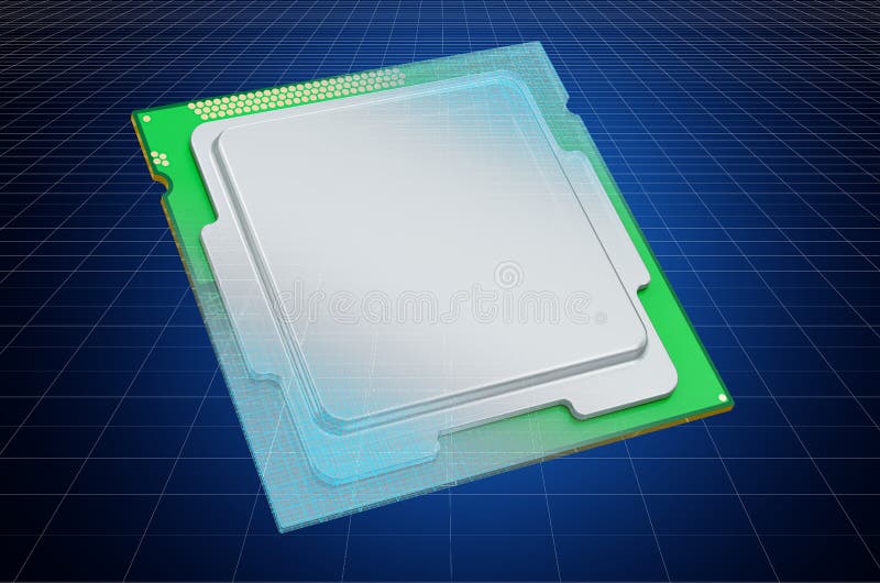 Visualization 3d Cad Model of CPU, Blueprint. 3D Rendering Stock ...