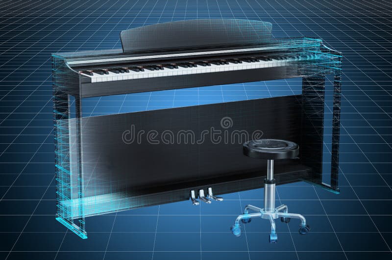 Piano 3D Blueprint - Isolated Stock Illustration - Illustration of grid ...