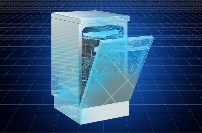 Visualization 3d Cad Model of Dishwasher, Blueprint. 3D Rendering Stock ...