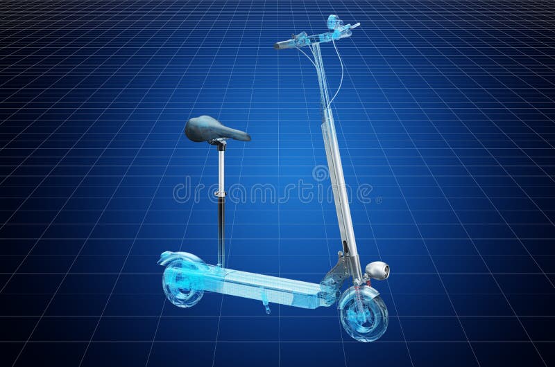 Visualization 3d Cad Model of Electric Scooter, Blueprint. 3D Rendering ...