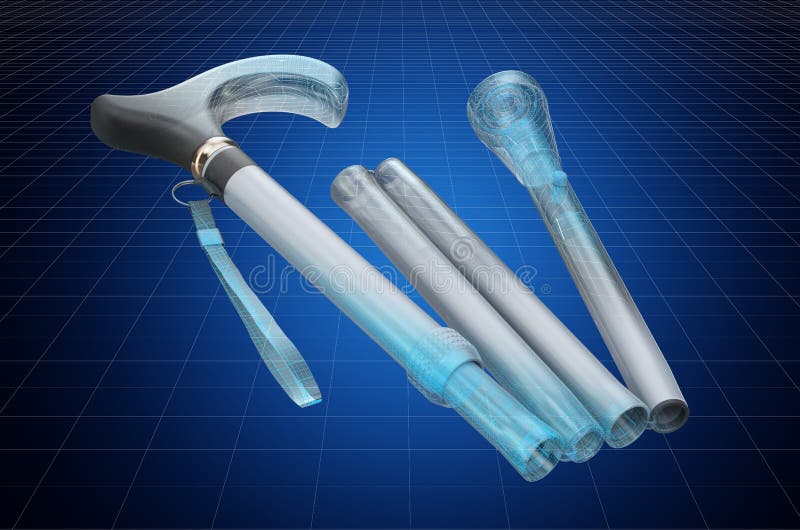 Visualization 3d Cad Model of Folding Cane, Blueprint. 3D Rendering ...