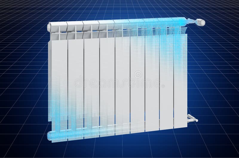 Visualization 3d Cad Model of Heating Radiator, Blueprint. 3D Rendering ...
