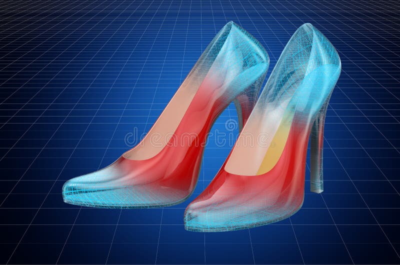Visualization 3d Cad Model of High Heel Shoes, Footwear Blueprint. 3D ...