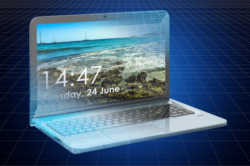 Visualization 3d Cad Model of Laptop, Blueprint. 3D Rendering Stock ...