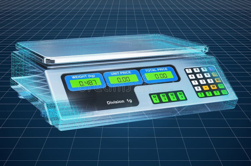 Visualization 3d Cad Model of Price Computing Scale. 3D Rendering Stock ...