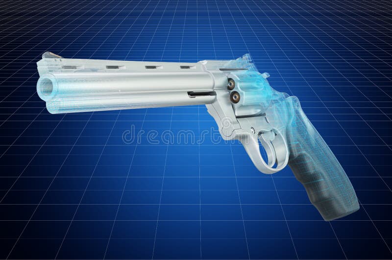 Visualization 3d Cad Model of Revolver, Blueprint. 3D Rendering Stock ...