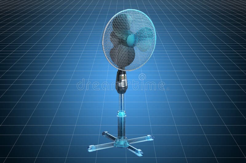 Visualization 3d Cad Model of Standing Pedestal Electric Fan, Blueprint ...