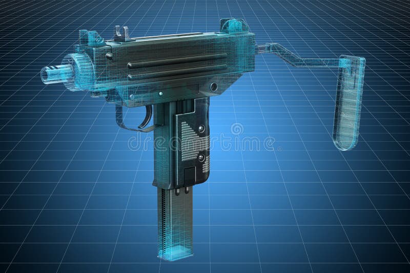 Visualization 3d Cad Model of Submachine Gun, Military Engineering ...