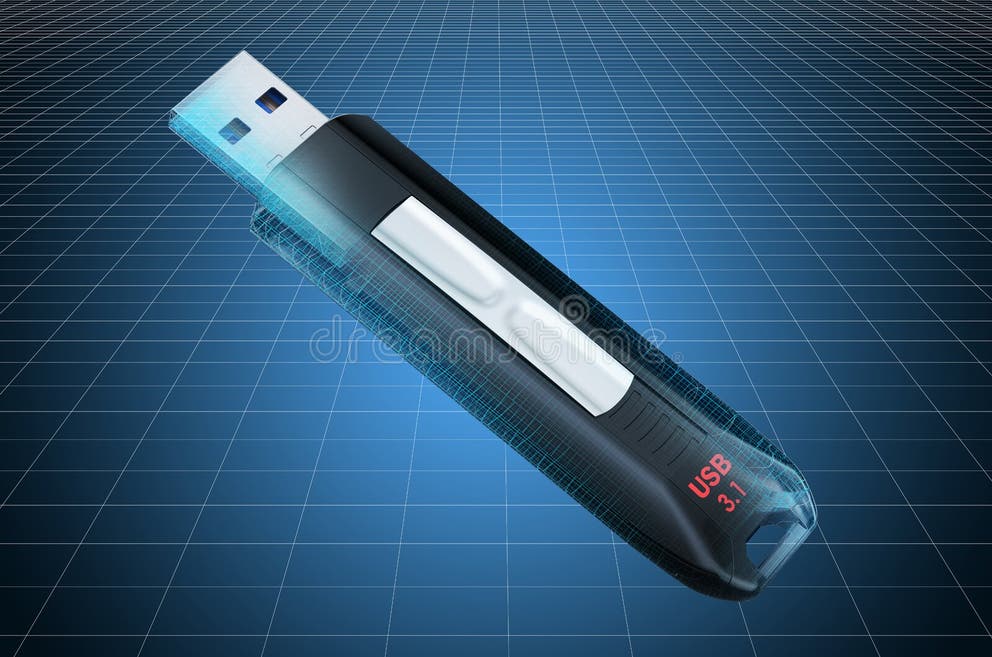 Visualization 3d Cad Model of USB Flash Drive, Blueprint. 3D Rendering ...