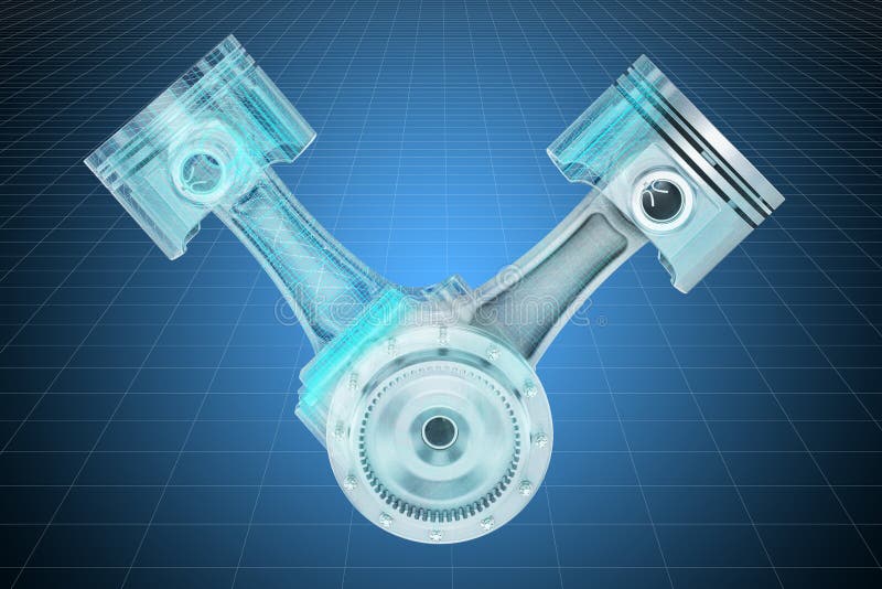 Visualization 3d Cad Model of V2 Engine Pistons, Blueprint. 3D ...