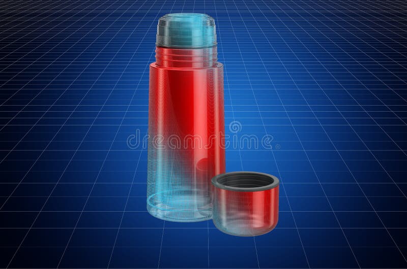 Visualization 3d Cad Model of Vacuum Flask, Blueprint. 3D Rendering ...