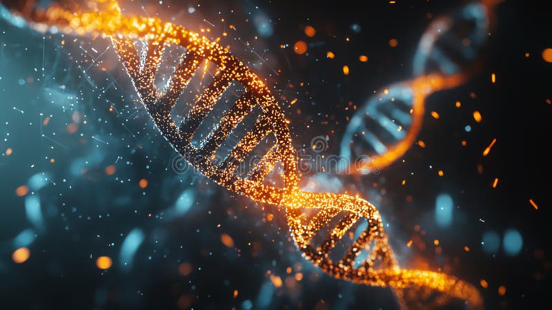 A Visualization of the DNA Double Helix, with Glowing Strands Twisting ...