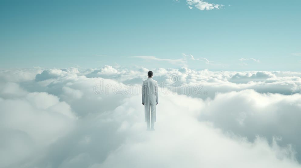 Visualization of a Dream, a Person Over the Clouds, Freedom and Sucess ...