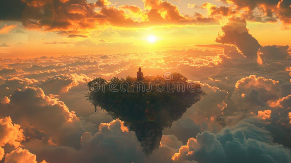 Visualization of a Dream, a Person Over the Clouds, Freedom and Sucess ...