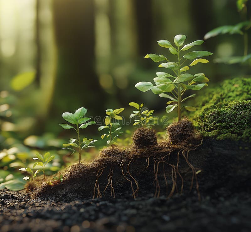 Visualization of Growing Plants in Forest, Nature Awareness Concept Ai ...