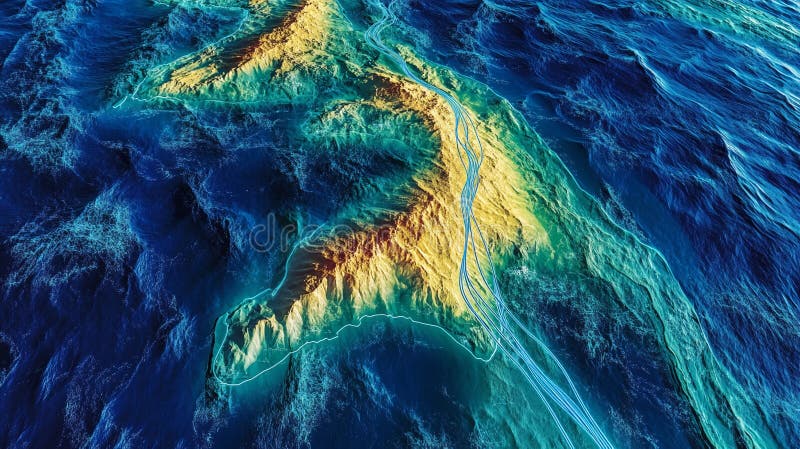 Vivid Elevation Map Showcasing a Coastal Region with Intricate Water ...
