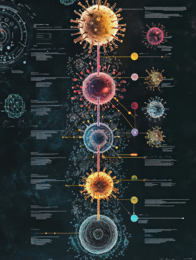 Stages of Virus Lifecycle Illustrated in a Detailed Scientific ...