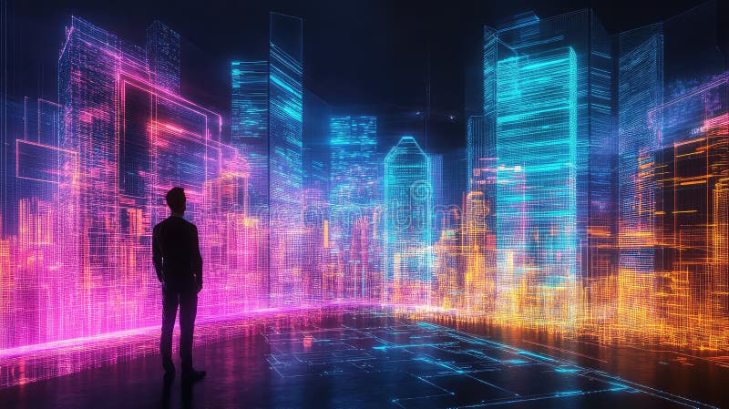 Visualization Holographic Style Property Portfolio Simulation Stock Image - Image of modeling ...