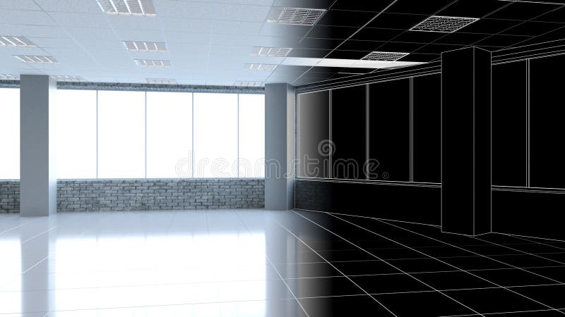 Visualization of a Large Empty Interior, 3D Illustration Stock ...