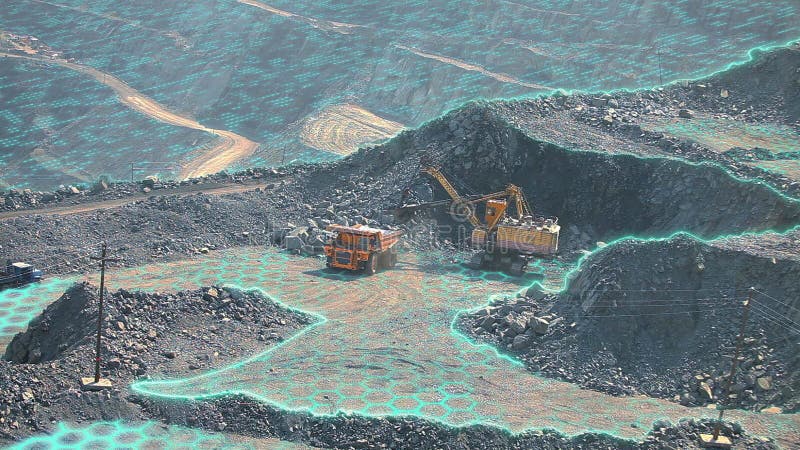 The Modern Quarry Truck Drives through the Quarry. Visualization of the Temporary Coal Mining ...