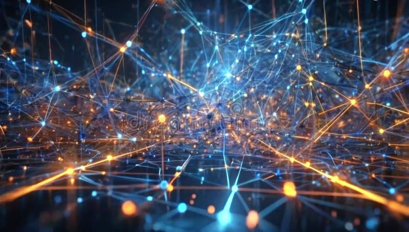 Visualization Of Neural Network Mesh With Glowing Nodes And Connections Symbolize Complexity Of
