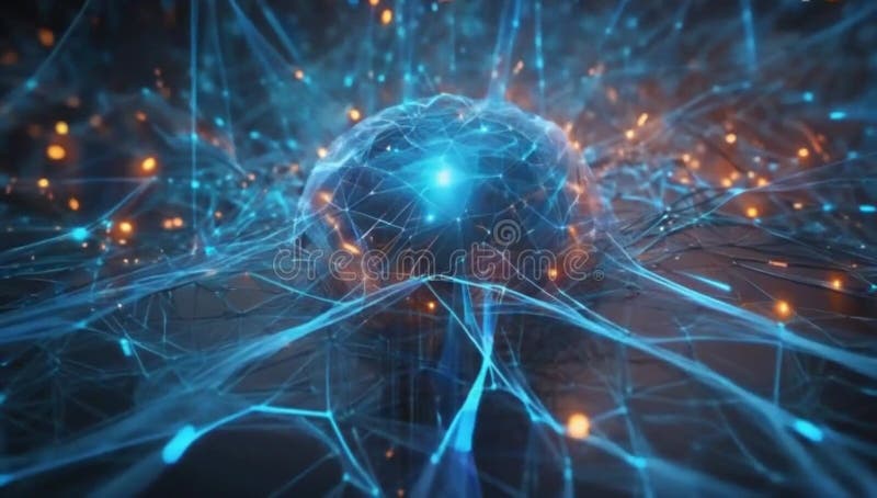 Visualization Of Neural Network Mesh With Glowing Nodes And Connections Symbolize Complexity Of