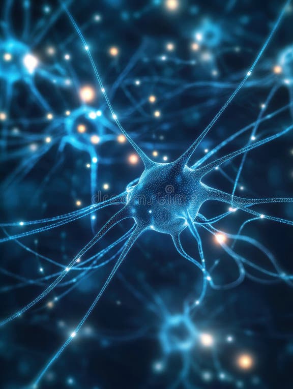 Visualization of Neurons Interconnected in a Blue Abstract Pattern Representing Brain Activity ...