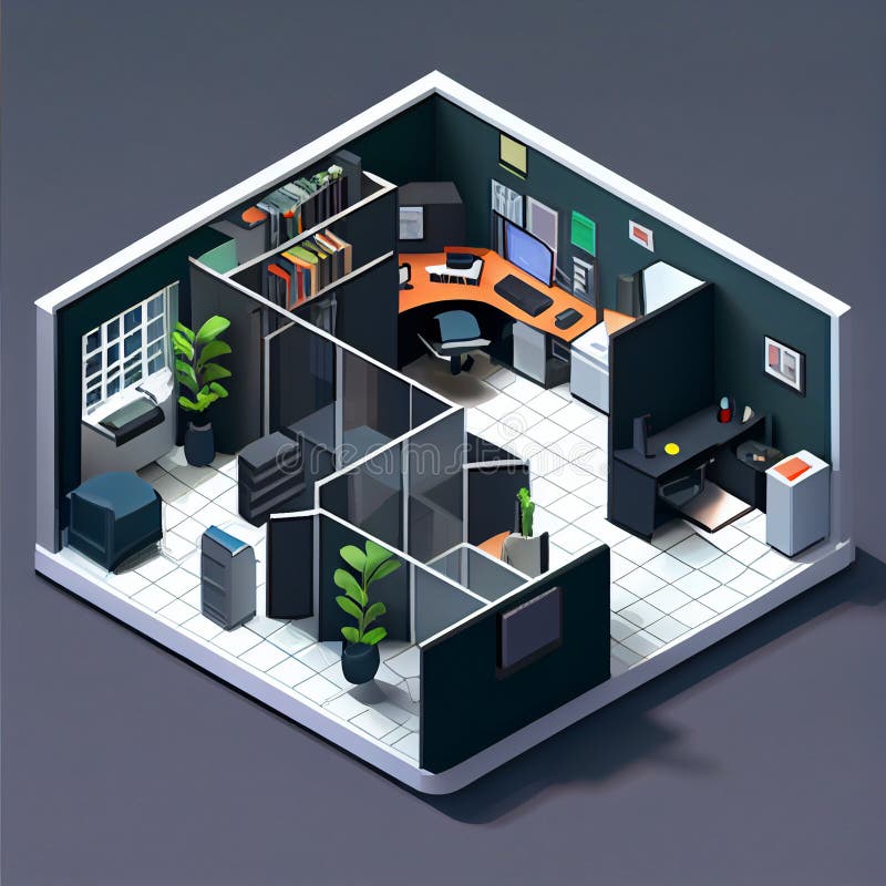 Visualization of Office 3d, Isometric Stock Illustration - Illustration ...