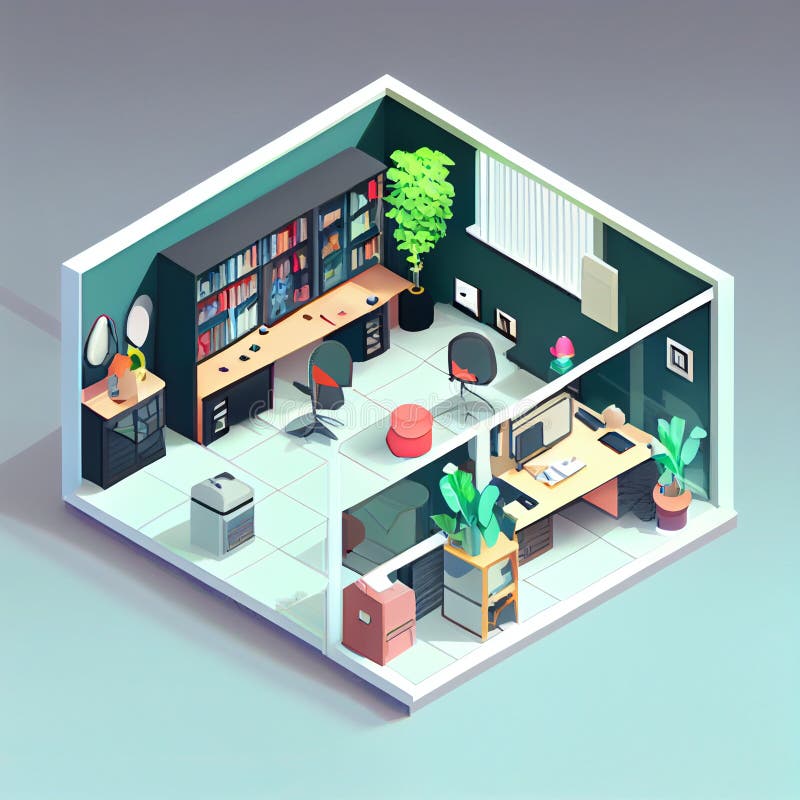 Visualization of Office 3d, Isometric Stock Illustration - Illustration ...